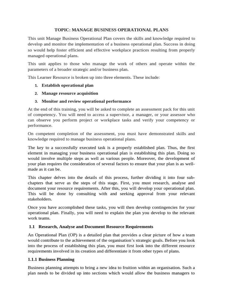 Manage Business Oper Plans | PDF | Budget | Recruitment