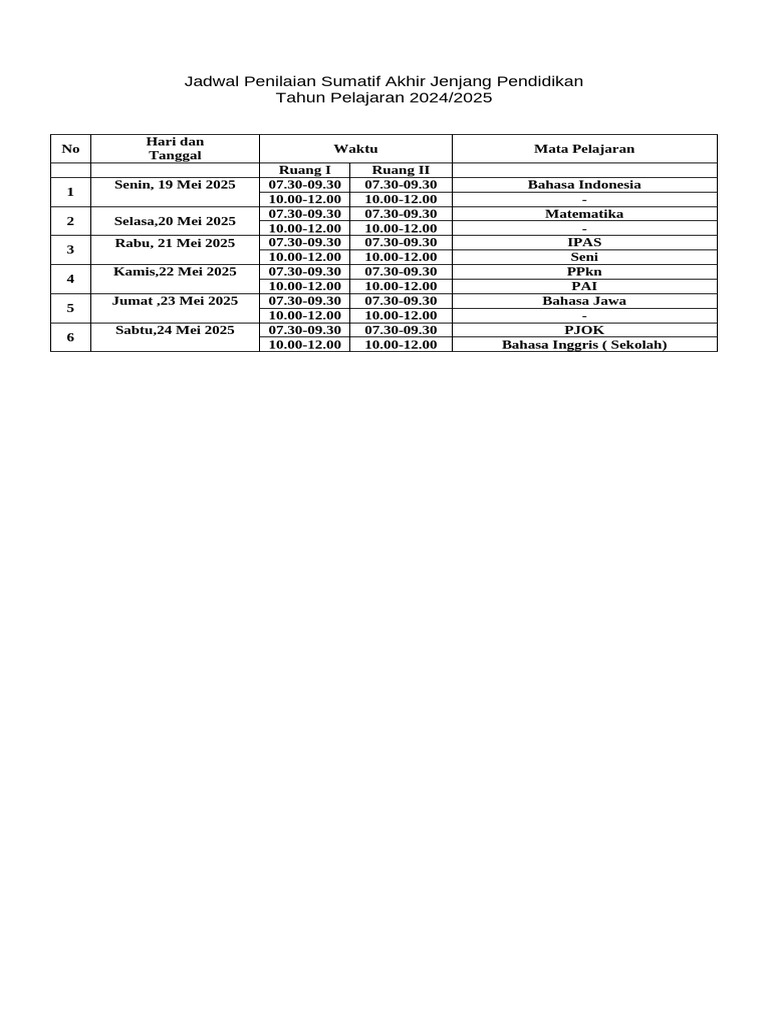 Jadwal Penilaian Sumatif Akhir Jenjang Pendidikan 2025 | PDF