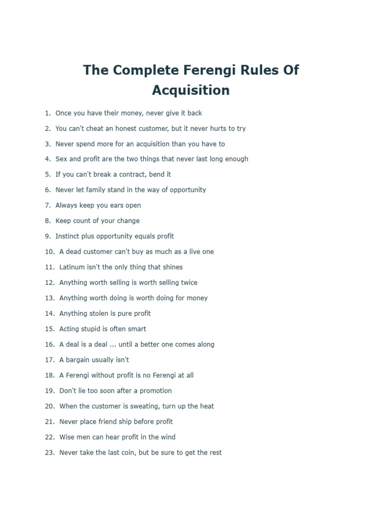 Star Trek Rules of Aquisition | PDF | Ferengi