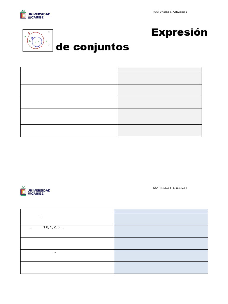 Unidad 2. Actividad 1. Expresiones de Conjuntos | PDF
