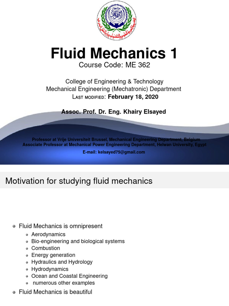 Fluid Mechanics 1 AAST Ch1 Introduction | PDF | Fluid Dynamics | Viscosity