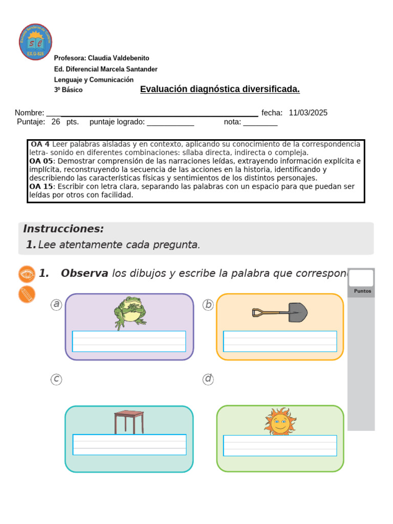 Evaluación Diagnóstica 3º Básico Lenguaje | PDF | Cognición | Aprendizaje