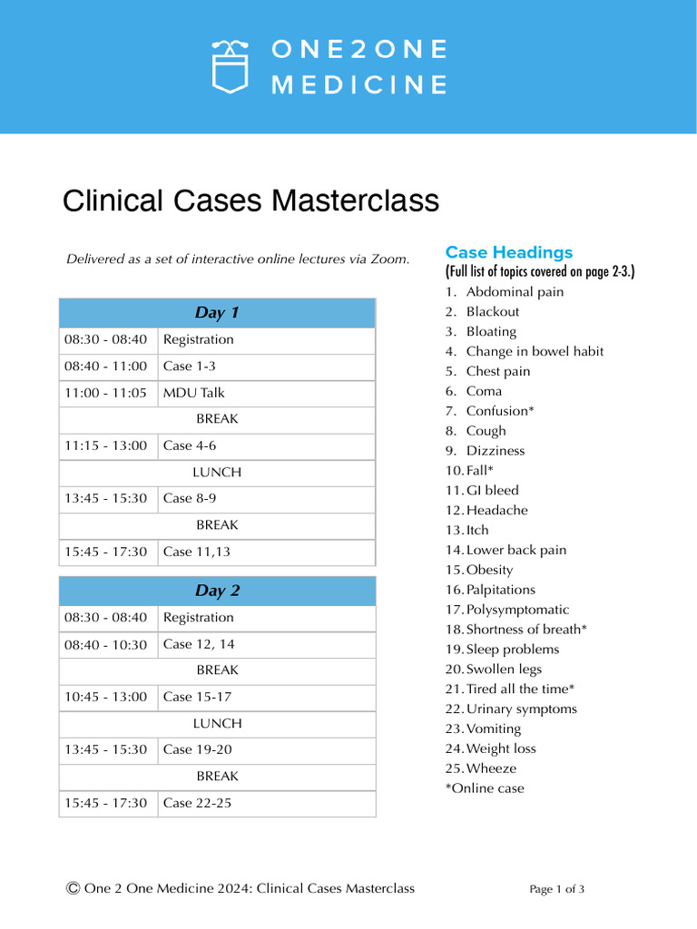 Clincal Cases Masterclass Timetable 2024 | PDF | Respiratory Diseases | Cancer