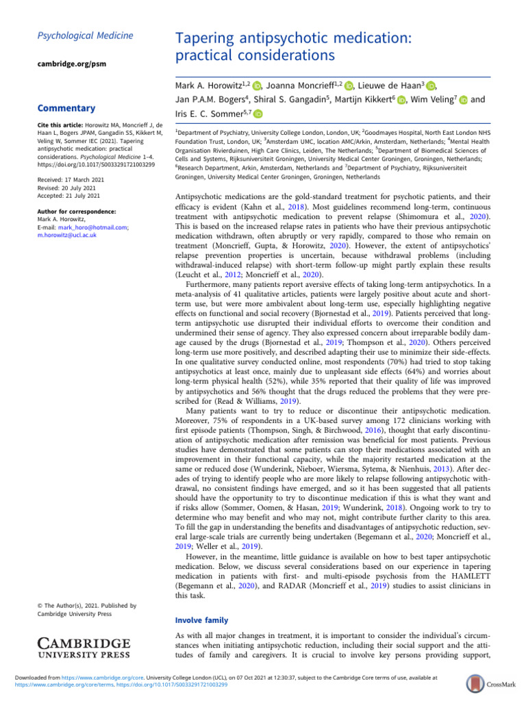 Tapering Antipsychotic Medication - Practical Considerations | PDF ...