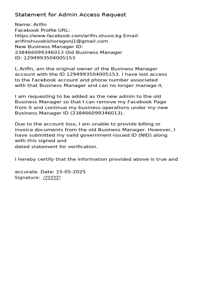 Updated Admin Access Statement1 | PDF