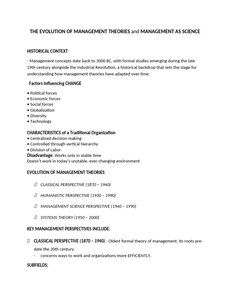 Evolution of Management - Group 1 (Om) - 1 | PDF | System | Operations ...