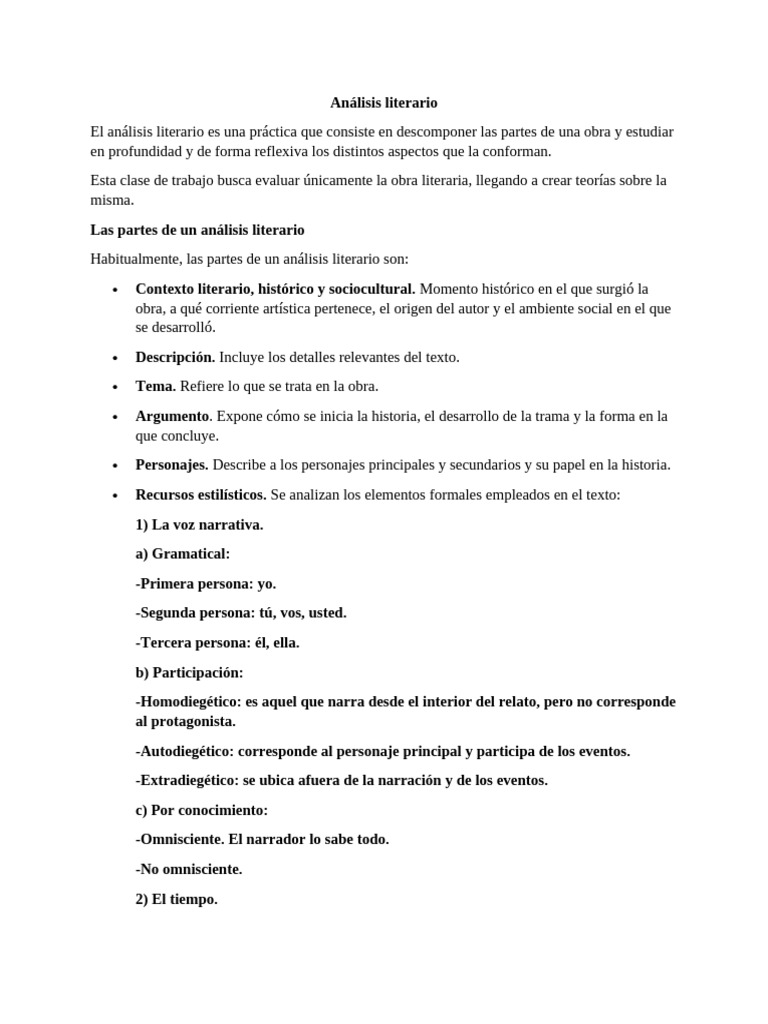 Estructura del Análisis Literario | PDF | Narración | Escritura