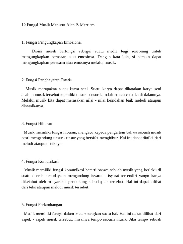 10 Fungsi Musik Menurut Alan P. Merriam | PDF