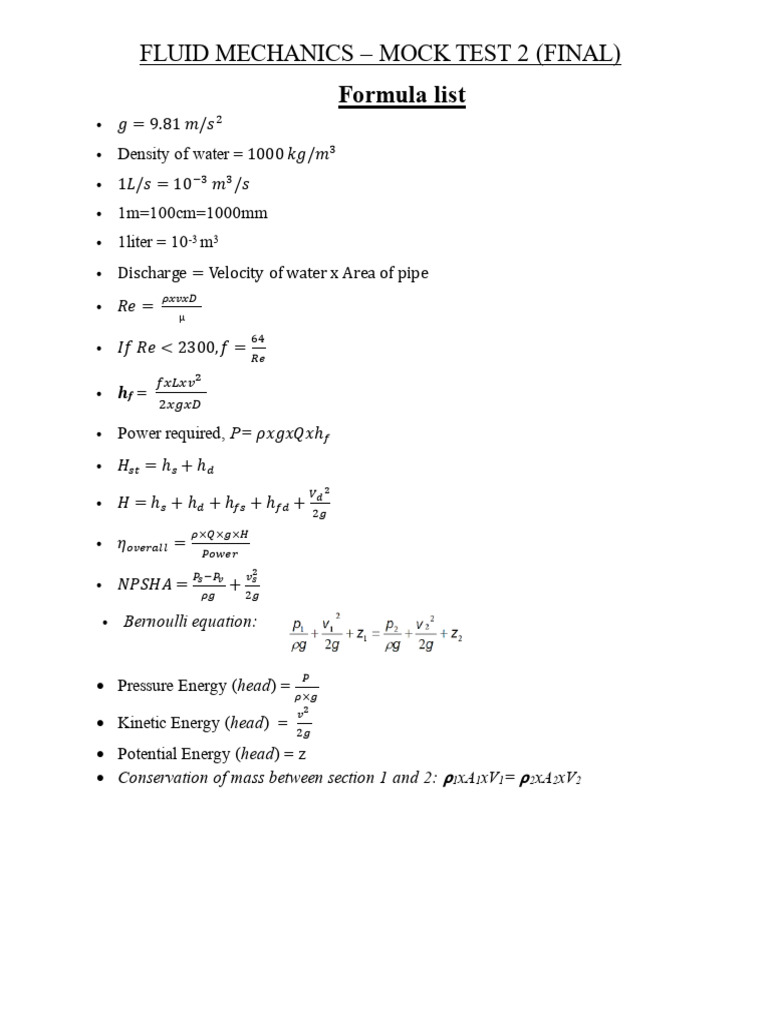 Fluid Mechanics Mock Test 2 | PDF