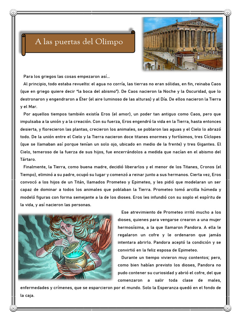 Mito griego: Origen del hombre y Pandora | PDF