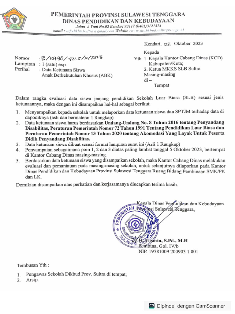 SURAT DATA KETUNAAN SISWA | PDF