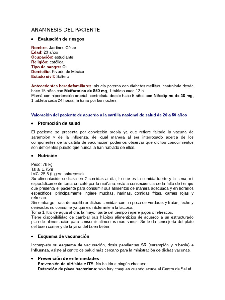 Anamnesis Del Paciente | PDF | Especialidades Medicas