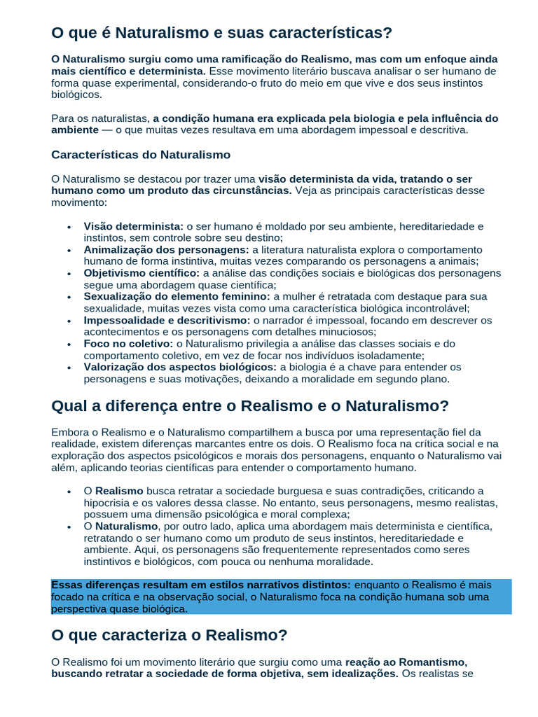 O Que É Naturalismo e Suas Características - Kelcia | PDF | Realismo ...