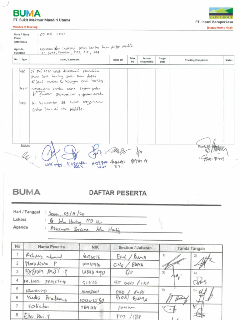 MoM 05 Mei 2025 Assesment Jalan Hauling IPD HW | PDF