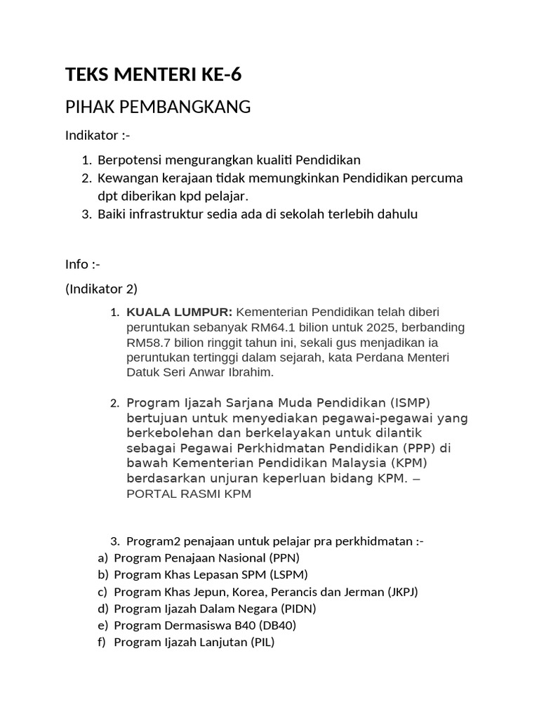 Teks Menteri Ke 6 | PDF