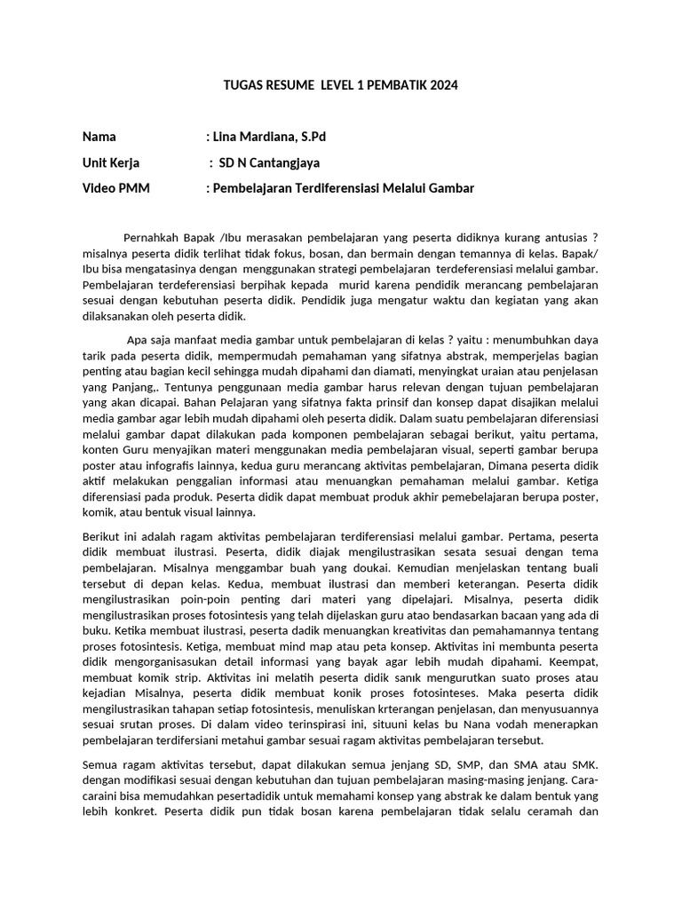 Resume Tugas Akhir Level 1 Pembatik | PDF