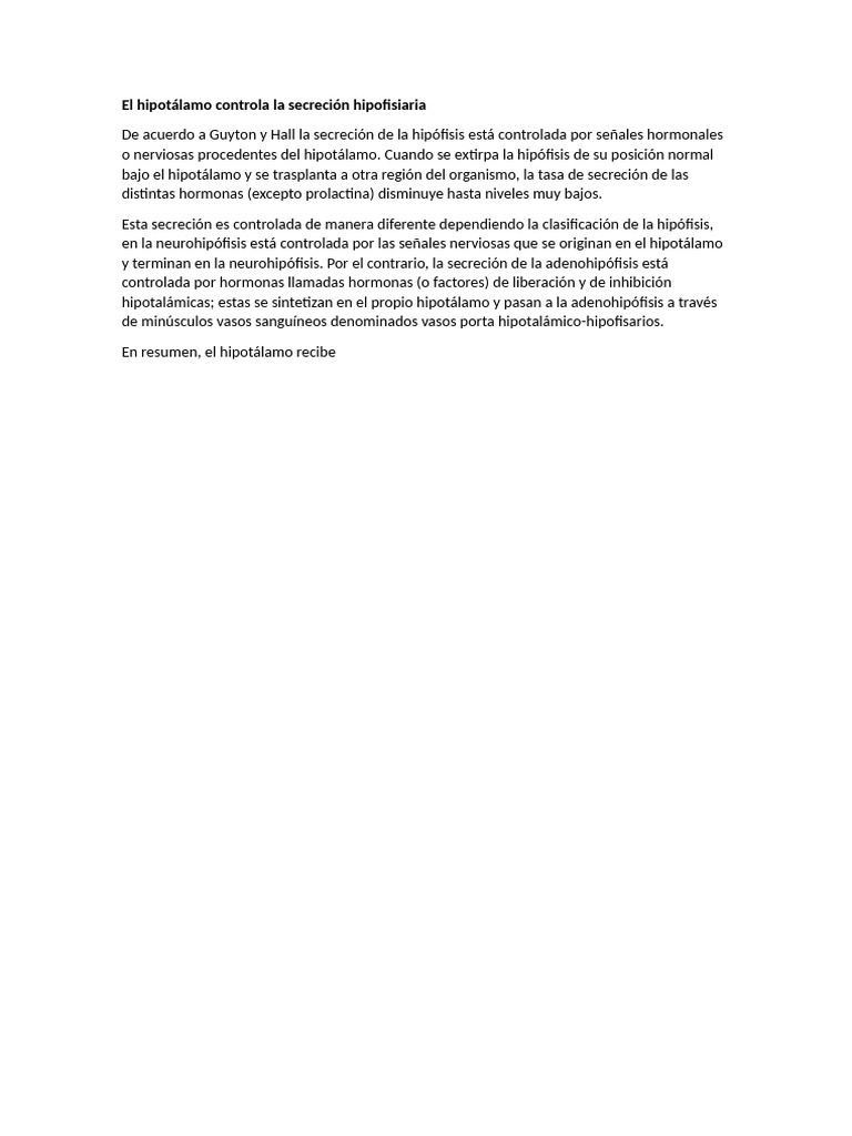 El Hipotálamo Controla La Secreción Hipofisiaria | PDF
