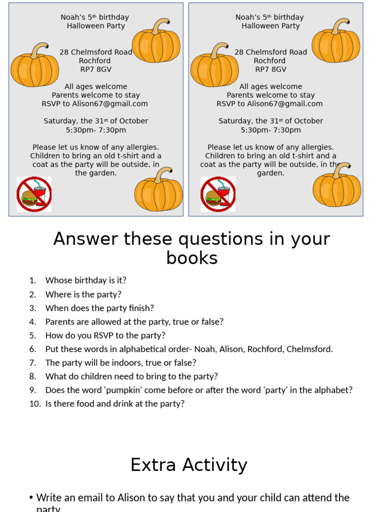 Halloween Party Reading Activity Reading Comprehension Exercises 129284 ...