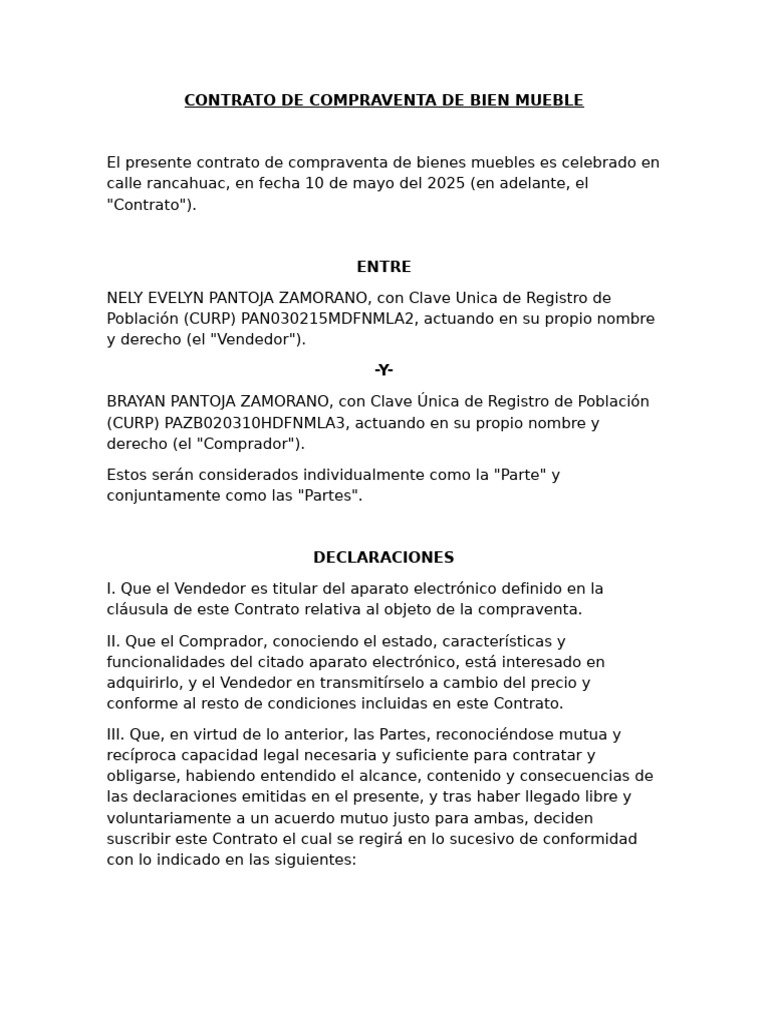 Contrato de Compraventa de Bien Mueble | PDF | Propiedad