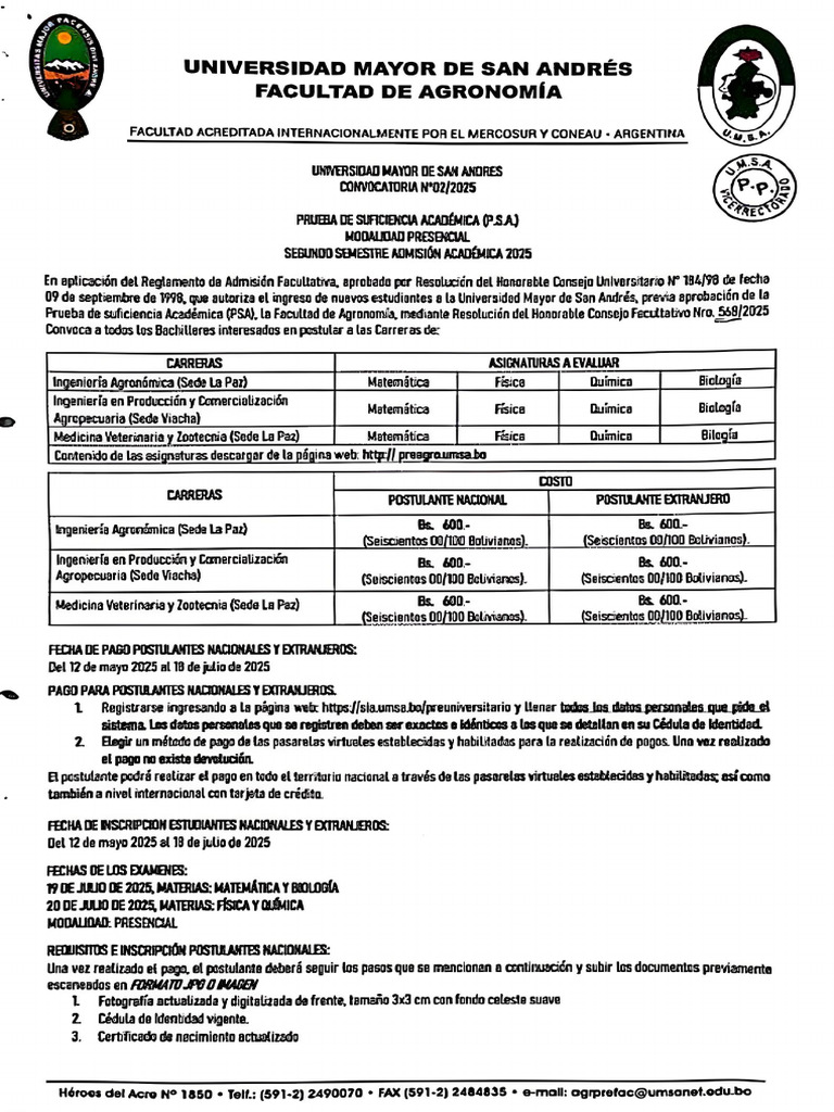 Convocatoria FA PSA 2025 | PDF