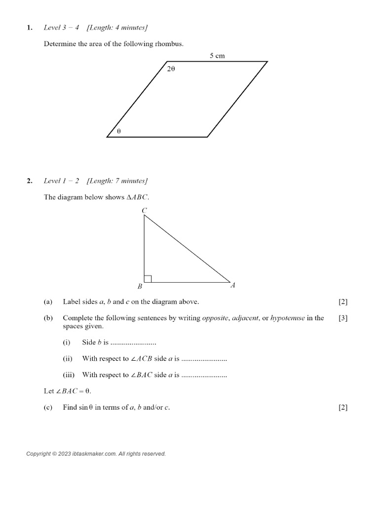 Right Angled Trigo Practice | PDF