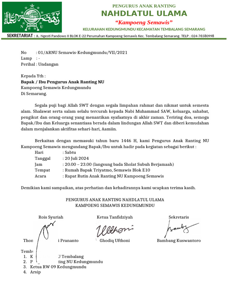 Surat Undangan Rapat Rutin 20240720 R | PDF