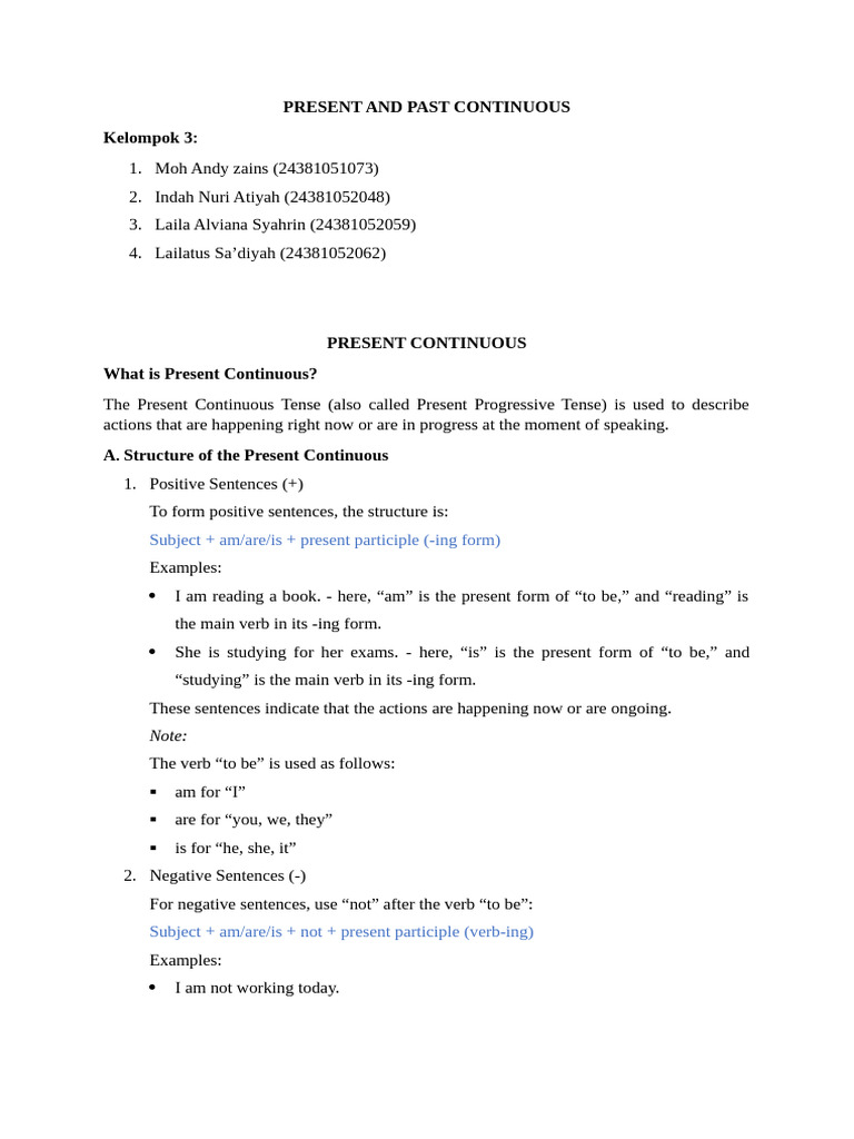 Present vs. Past Continuous Tenses | PDF | Verb | Grammatical Tense
