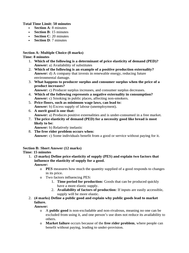 Microeconomics Test Answers | PDF | Elasticity (Economics) | Externality