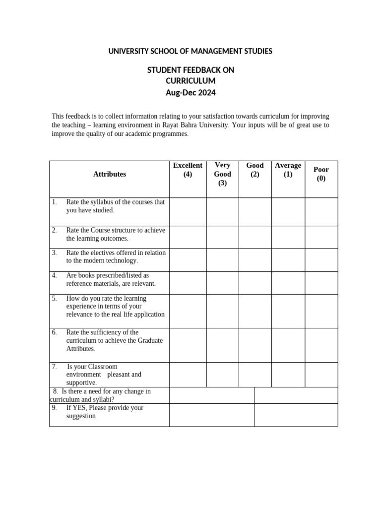 Student Feedback Form | PDF