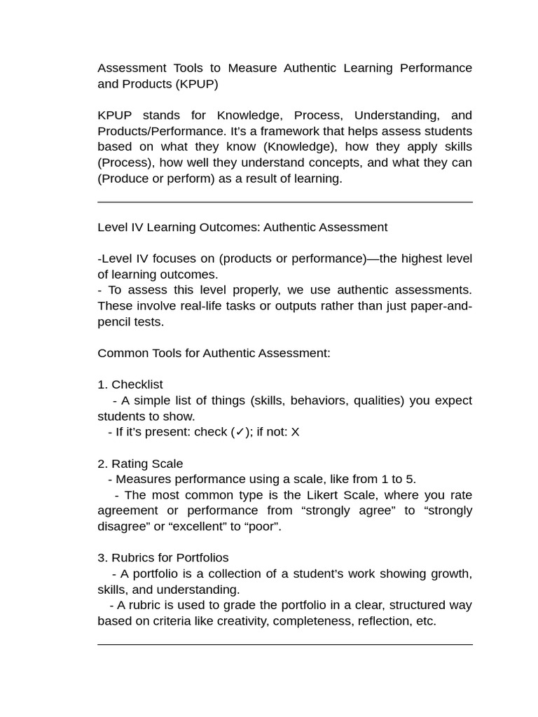 Authentic Assessment Tools in KPUP | PDF | Educational Assessment ...