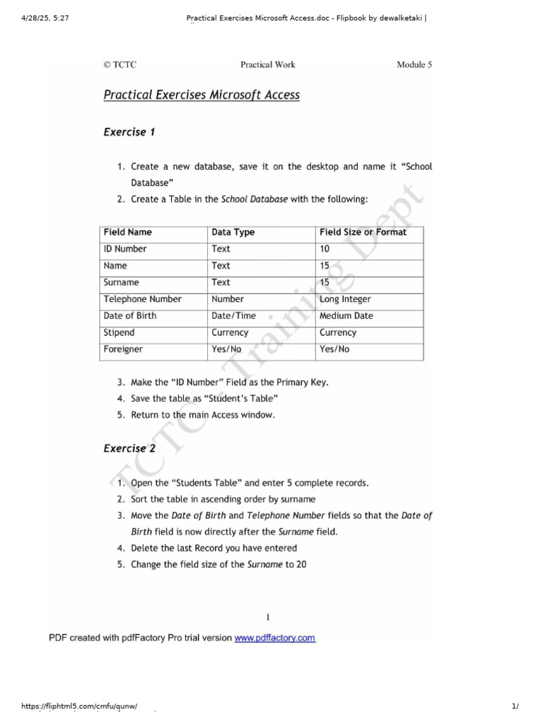 Practical Exercises Microsoft Access - Doc - Flipbook by Dewalketaki - FlipHTML5 | PDF