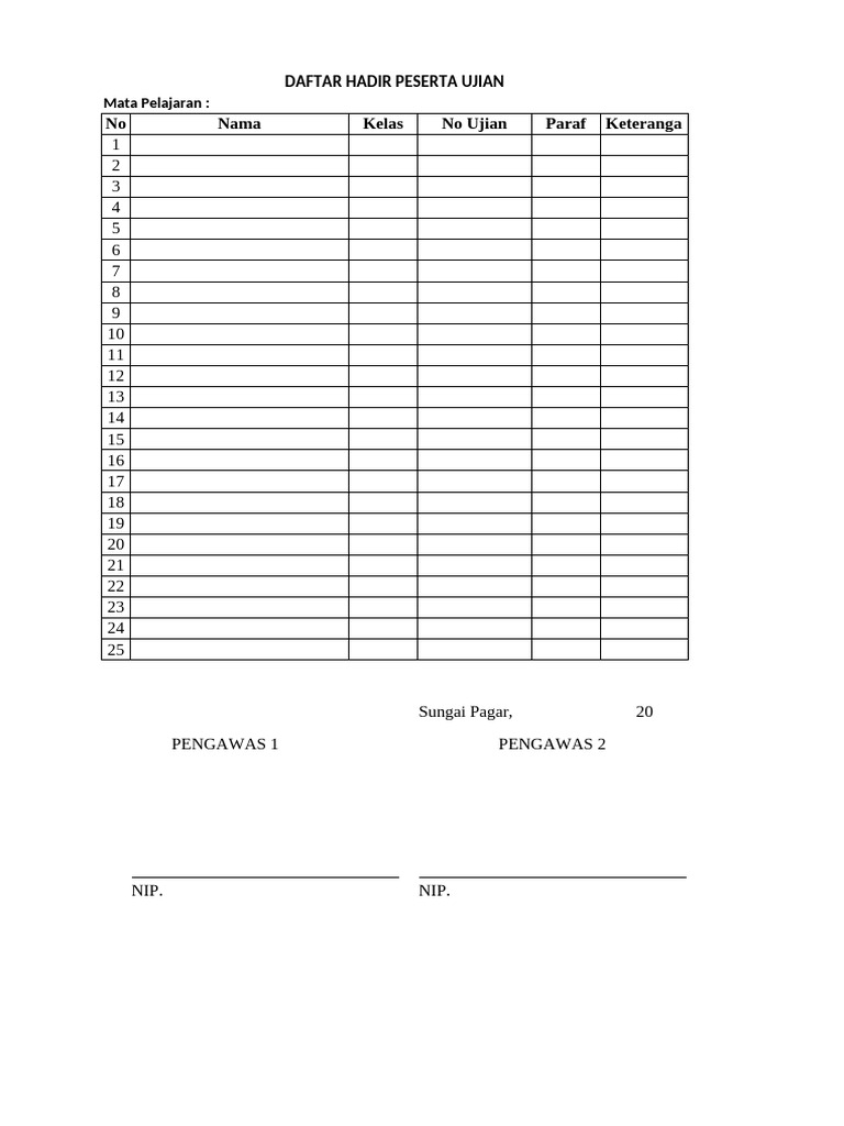 Daftar Hadir Ujian | PDF