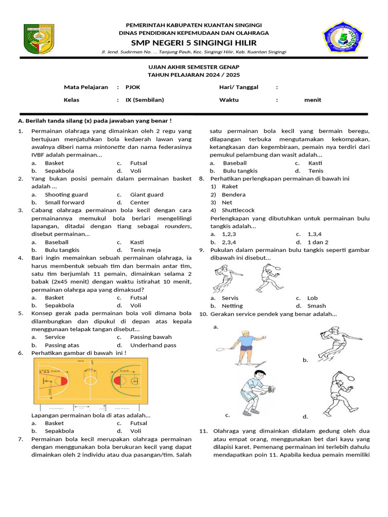 Soal UAS Genap 24-25 PJOK Kelas 9 | PDF