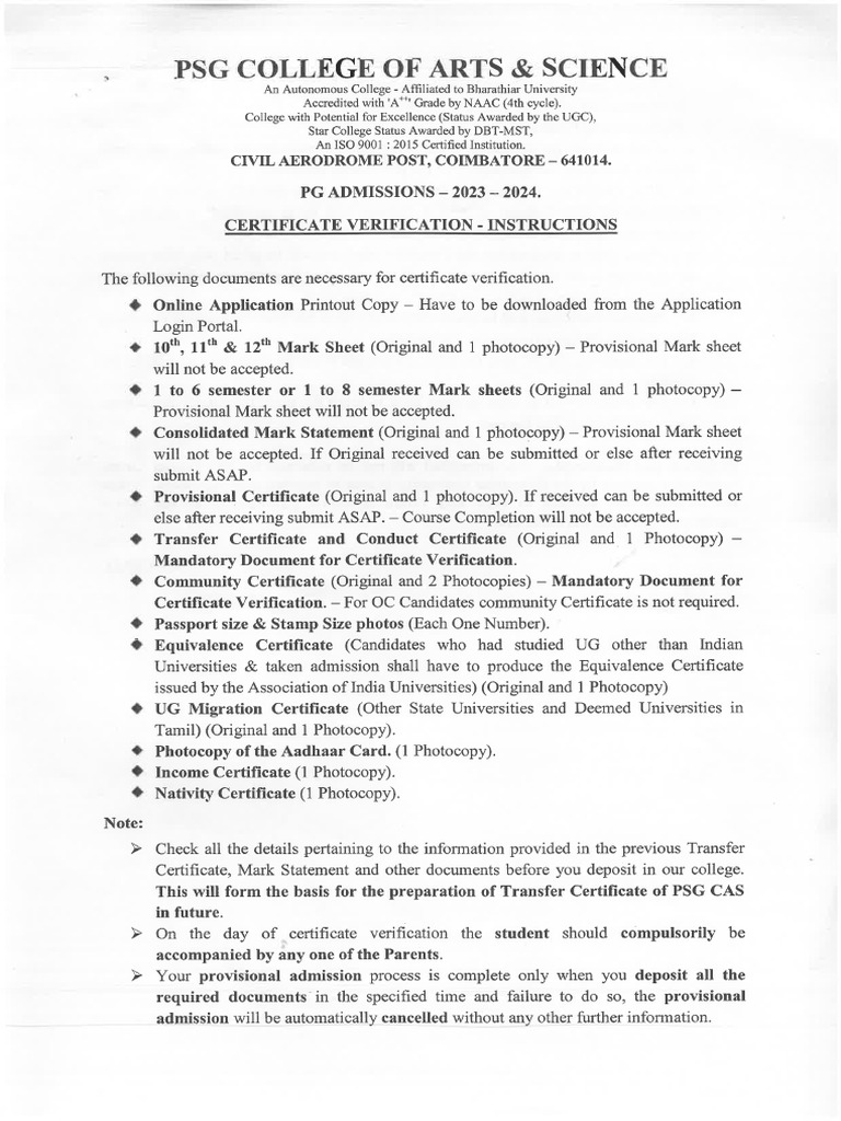 Instructions For Certificate Verification PG | PDF