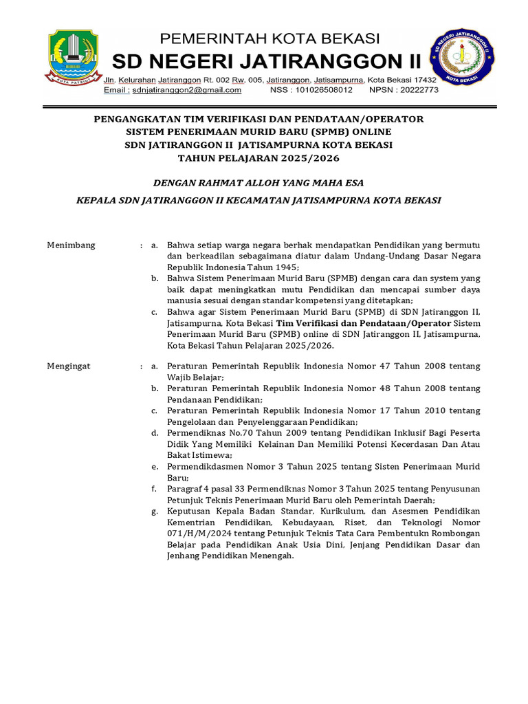 SK Operator SPMB 2025 - 2026 | PDF