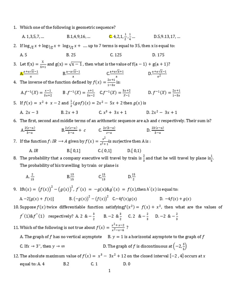 2017 EC Mathematics Worksheet for G-12 | PDF | Asymptote | Mean