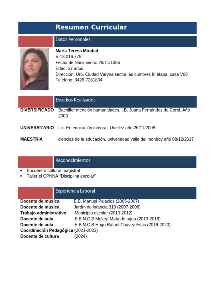 Curriculum Maria Teresa | PDF