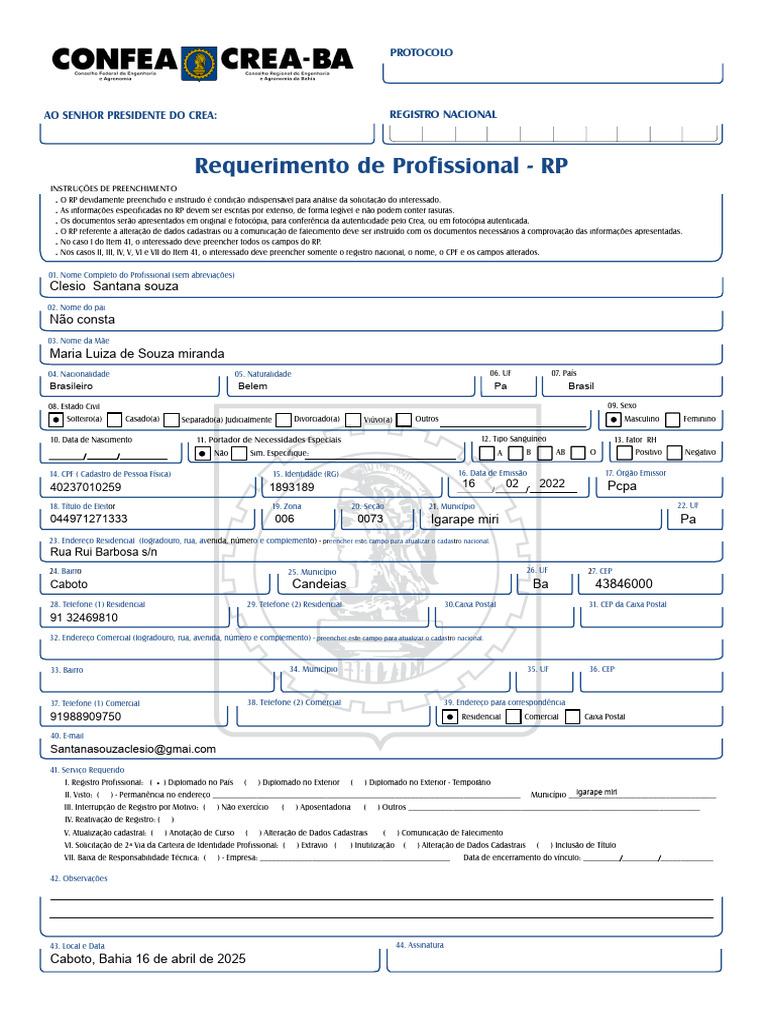 2024 Requerimento de Profissional Atualizado-Interativo | PDF | Brasil