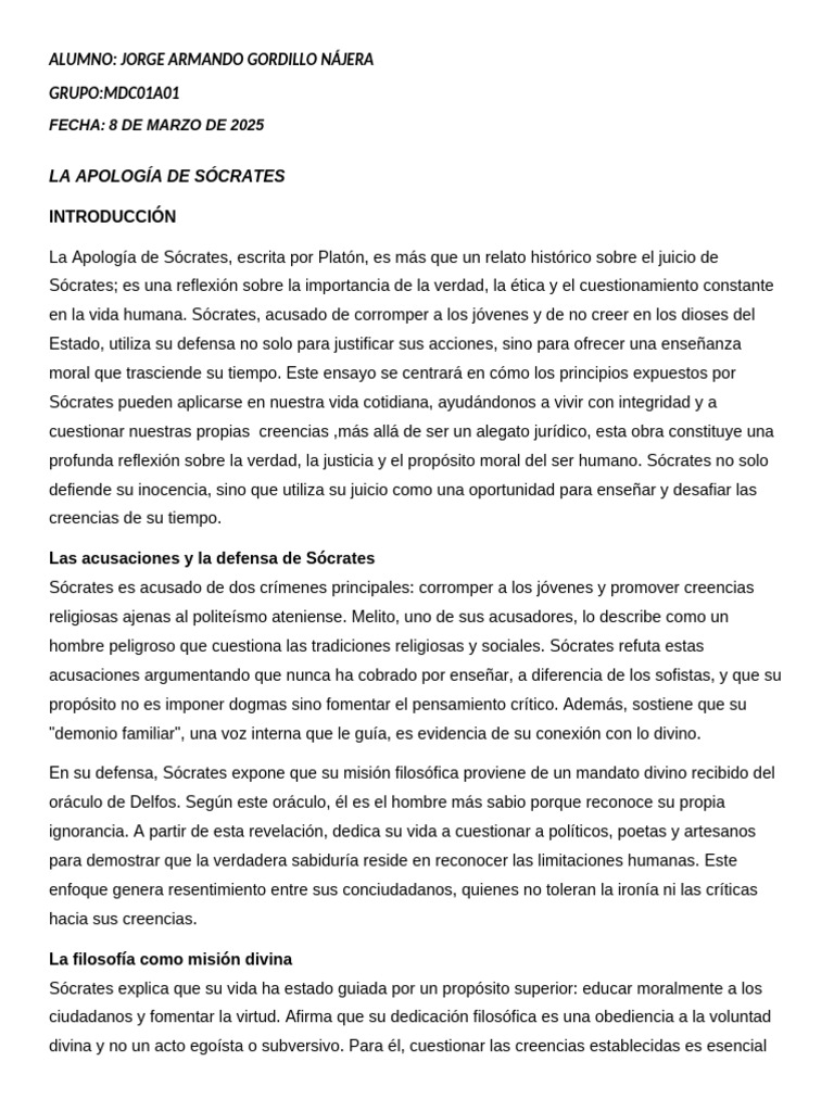 Apologia de Socrates | PDF | Sócrates | Disculpa (Platón)