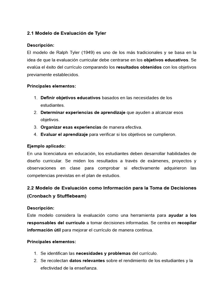 Unidad II Evaluación curricular - Modelos de evaluación curricular | PDF | Plan de estudios ...