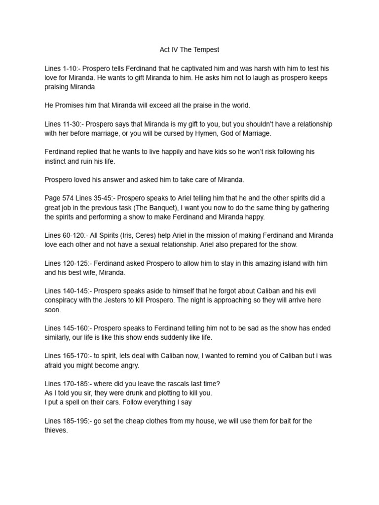 Act IV Summary of The Tempest | PDF