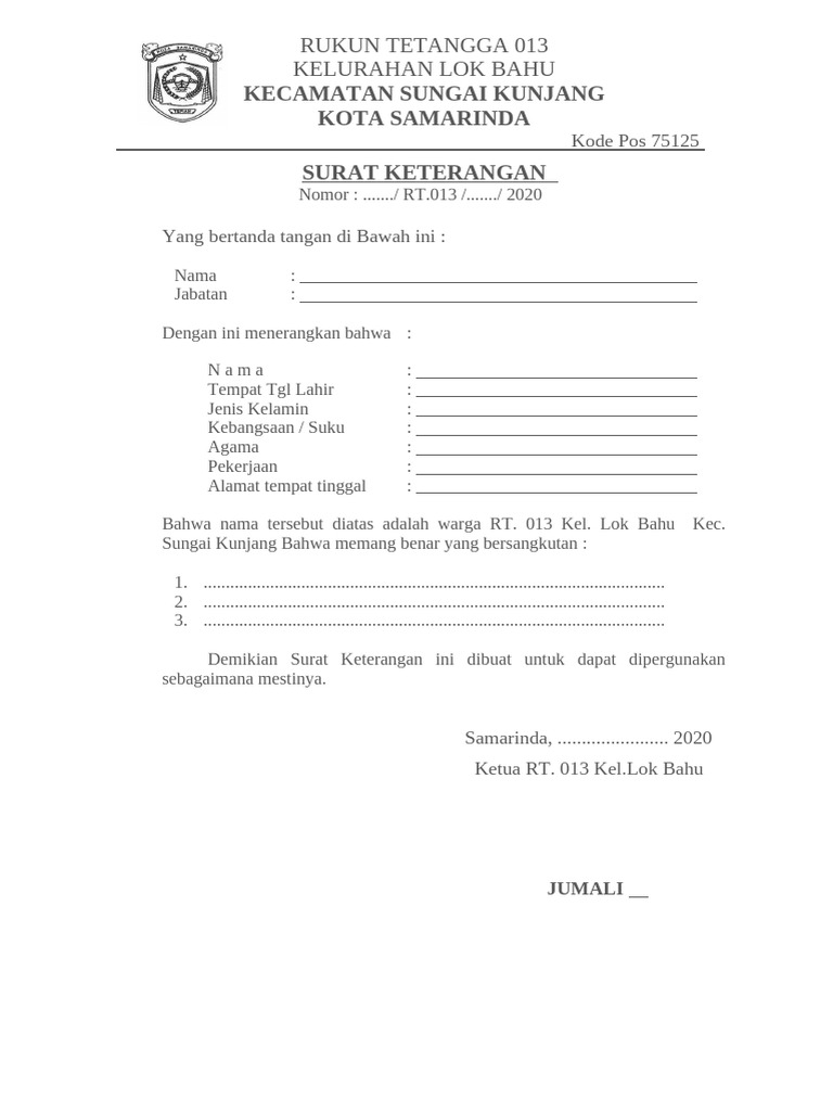 SK RT Kertas A6 RT 013 Lok Bahu | PDF