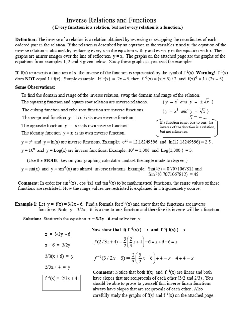 Inverse Relations and Functions Explained | PDF | Function (Mathematics ...
