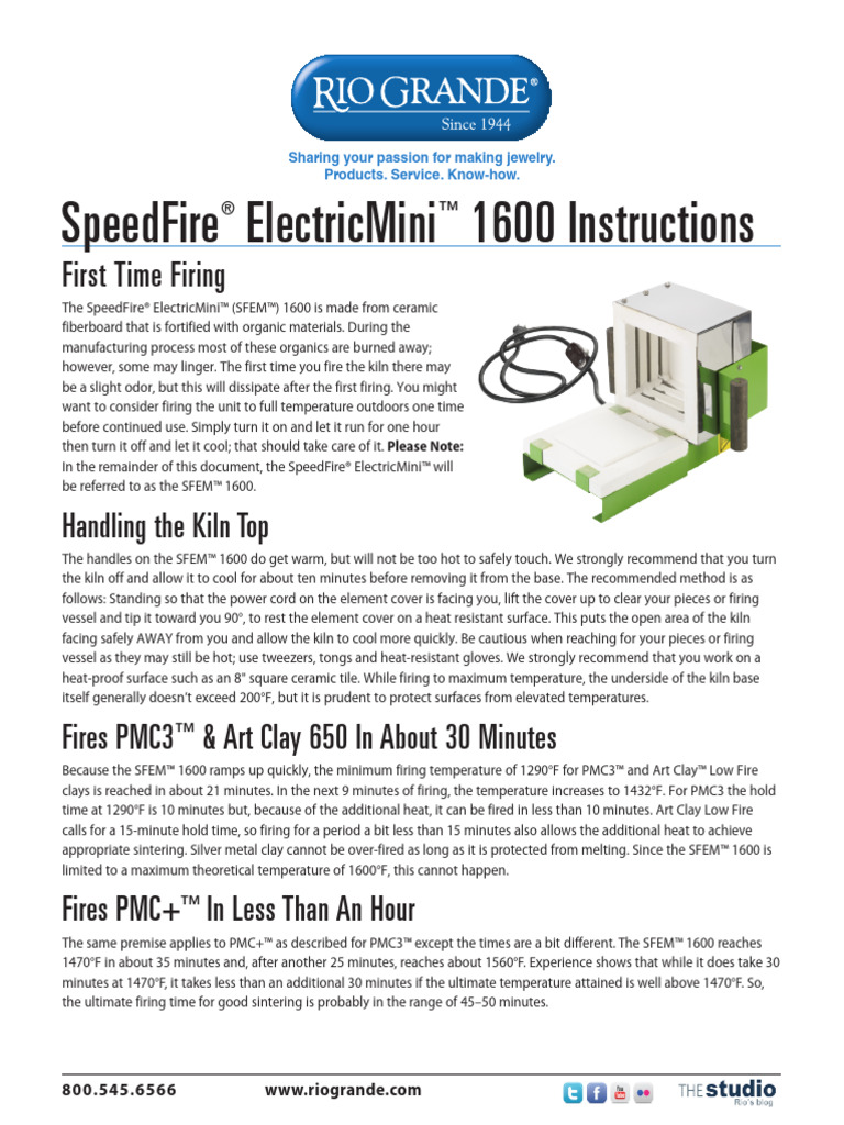 SpeedFire ElectricMini 1600 Firing Guide | PDF | Materials | Mechanical ...