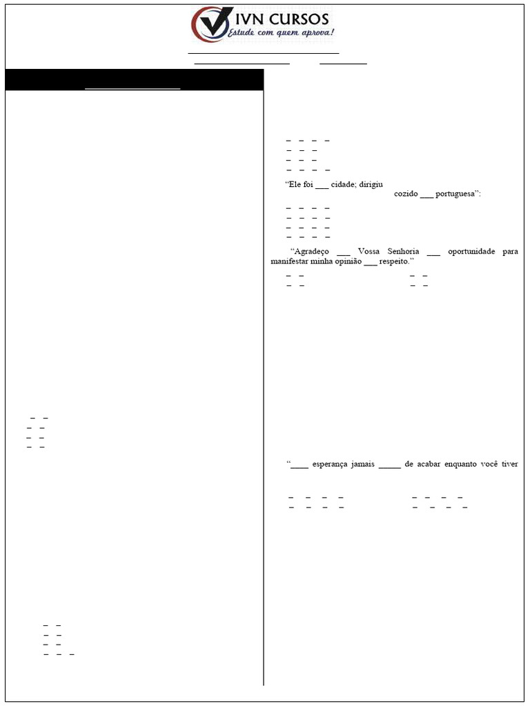 Crase Complementar - Somente Exercícios - Aluno (A) | PDF