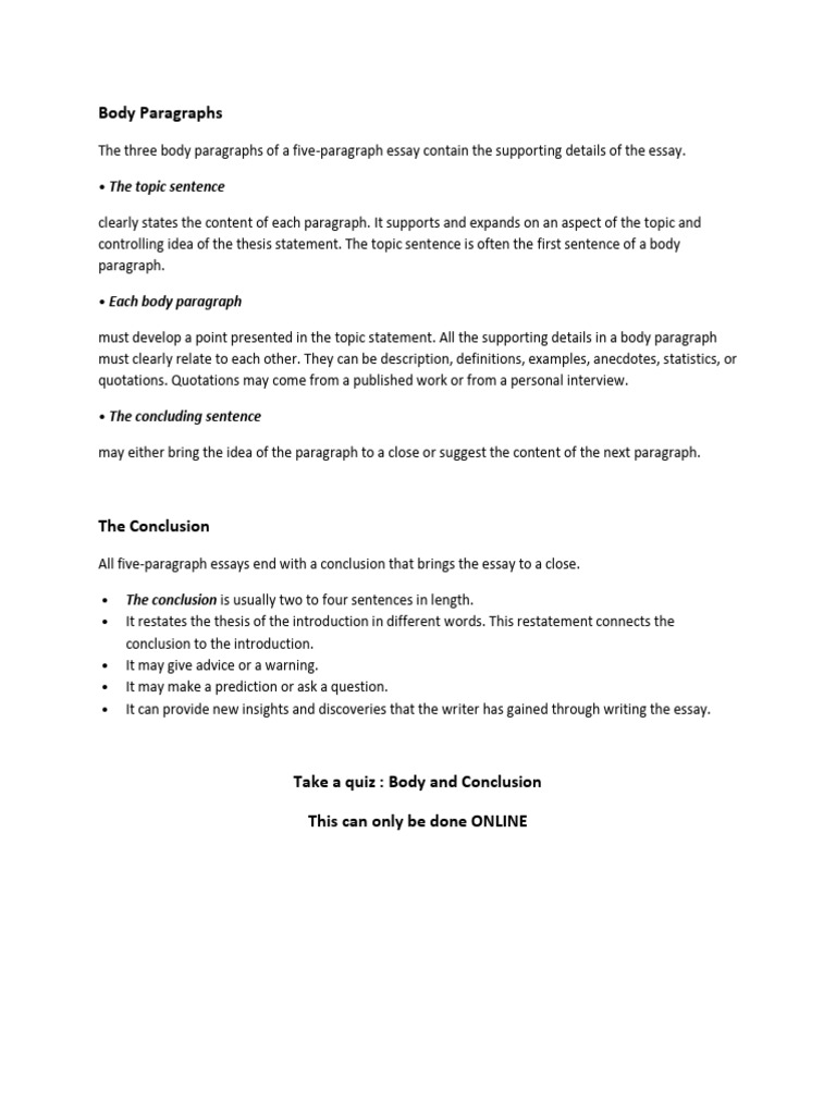 MODULE 1 - Body Paragraphs and Conclusion | PDF