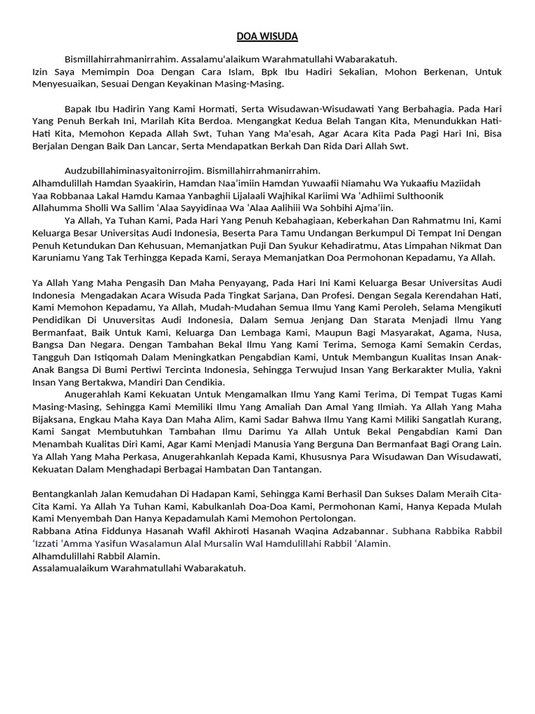 Doa Wisuda untuk Sarjana dan Wisudawan | PDF