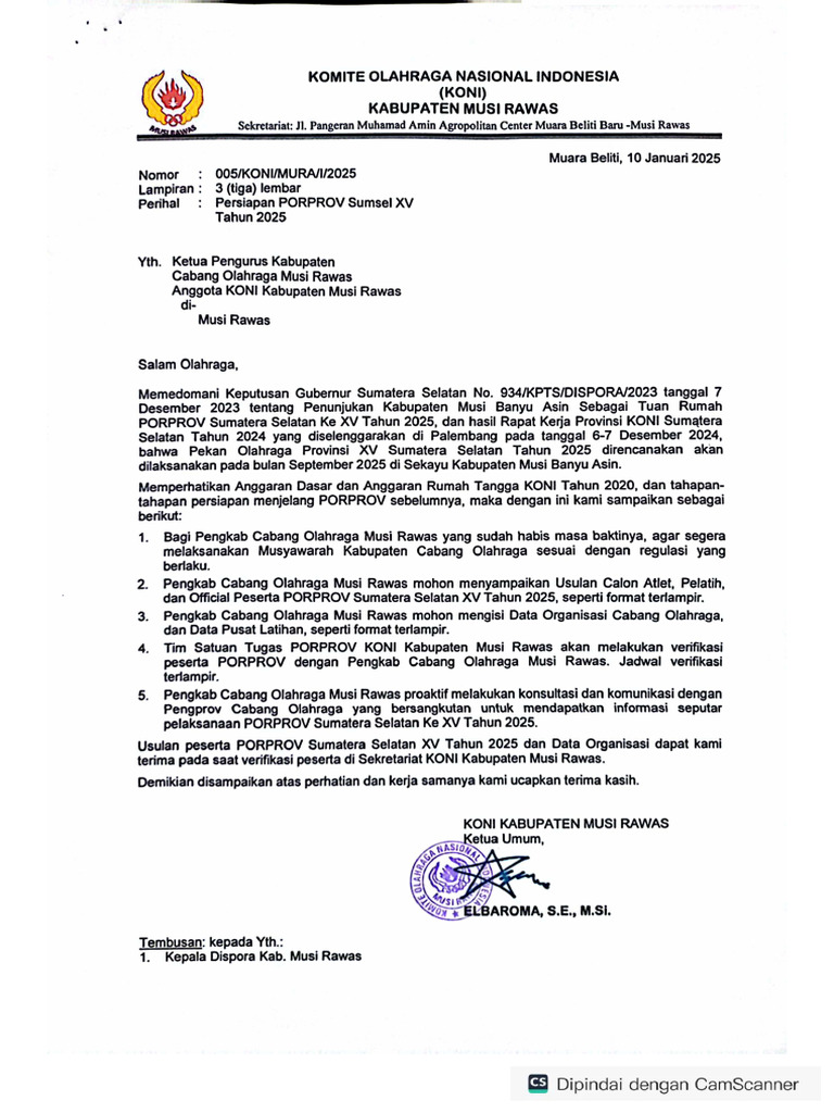 Surat Und. Cabor Persiapan PORPROV SUMSEL XV | PDF