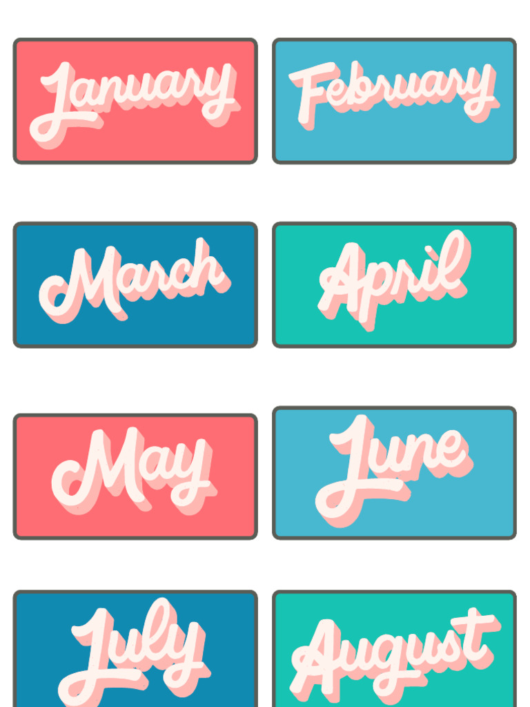 Colorful Bold Months Flashcards (1) | PDF