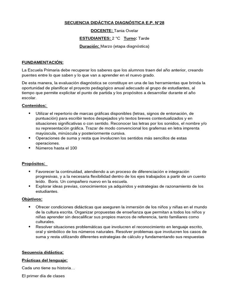 SECUENCIA DIDÁCTICA DIAGNÓSTICA 2c | PDF | Educación primaria | Enseñando